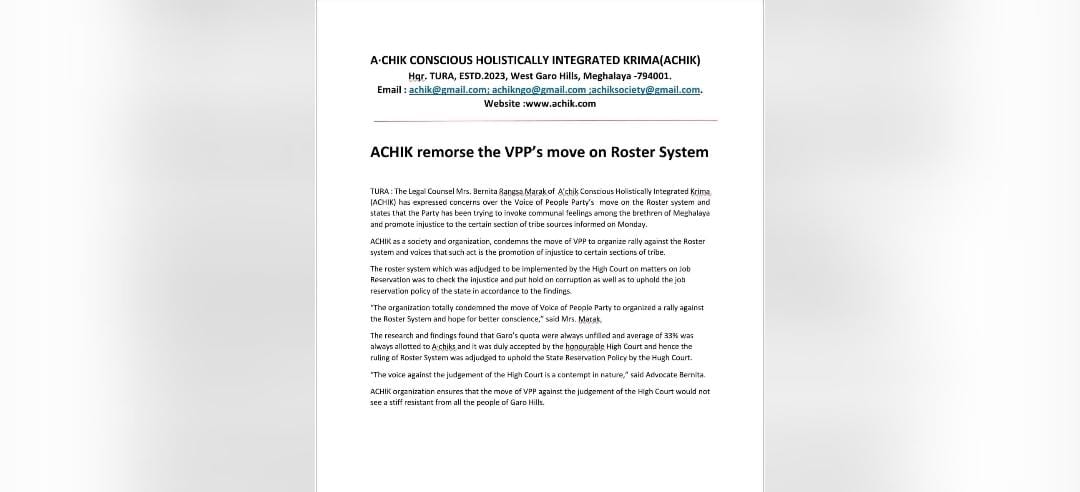 ACHIK slams VPP for attempting to stir communal feelings over Roster ...